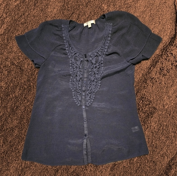 Spense | Tops | Spense Navy Blue Lace Front Blouse 7704 | Poshmark